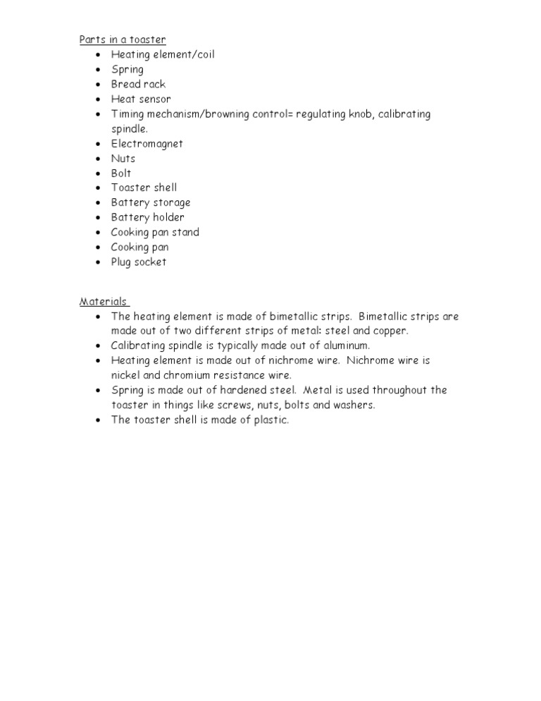 Toaster Components and Materials Explained | PDF | Science ...