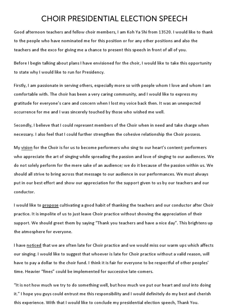 Choir Presidential Election Speech | PDF | Choir