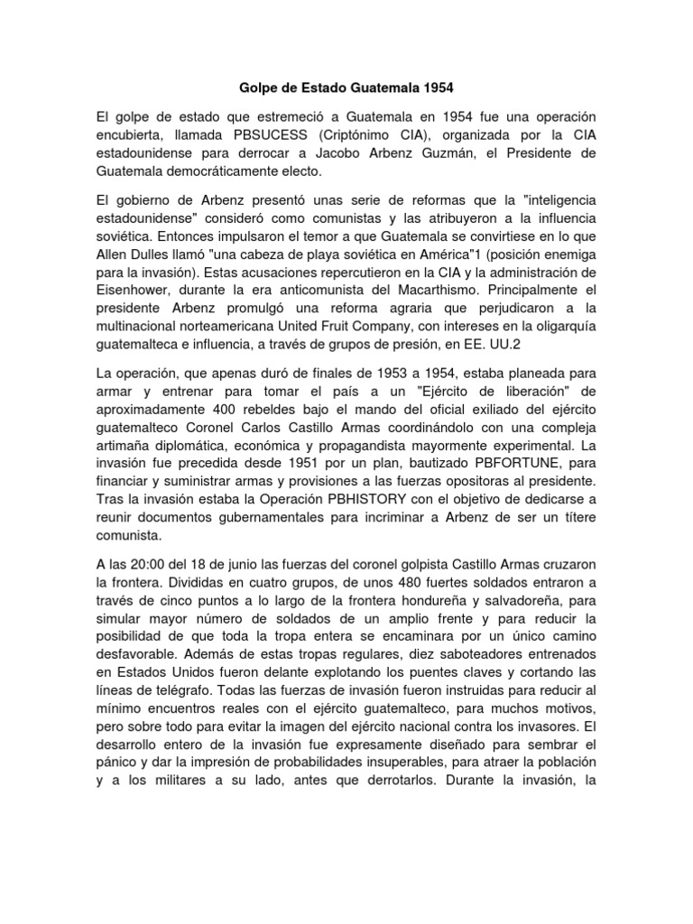 Golpe de Estado en Guatemala 1954 | PDF | Operaciones militares ...