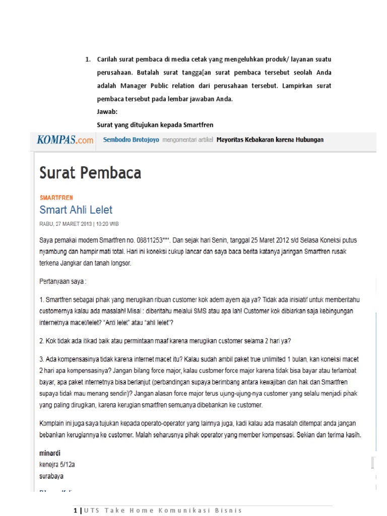 Carilah Surat Pembaca Di Media Cetak Yang Mengeluhkan Produk | PDF