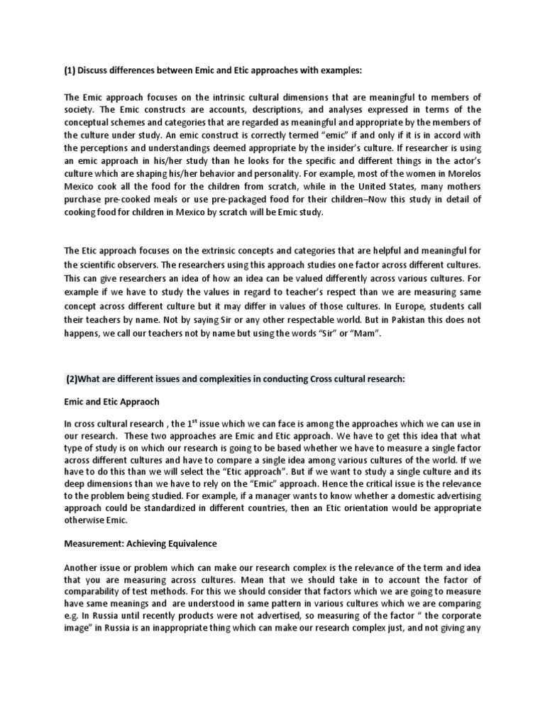 Etic and Emic approaches | Behavioural Sciences | Psychology ...