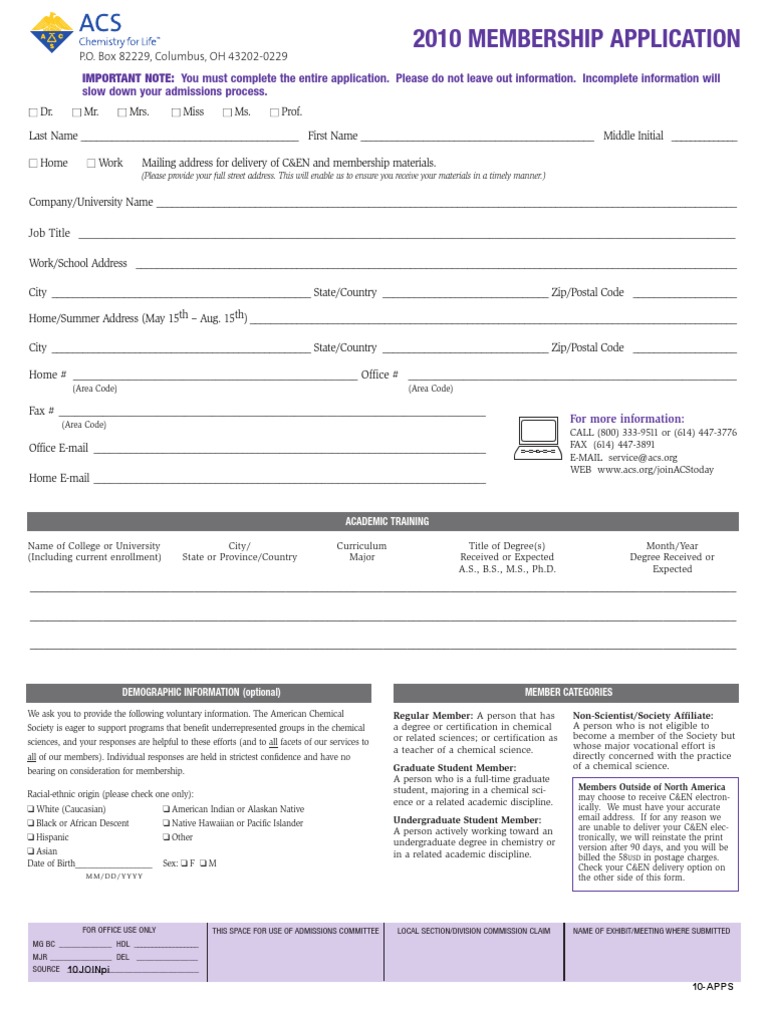 2010 Membership Application | PDF | Race And Ethnicity In The United ...