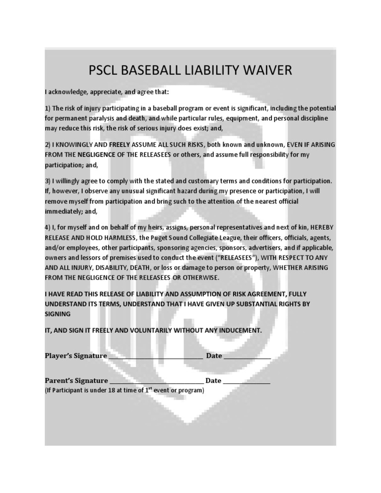 PSCL Liability Waiver 2013 | PDF