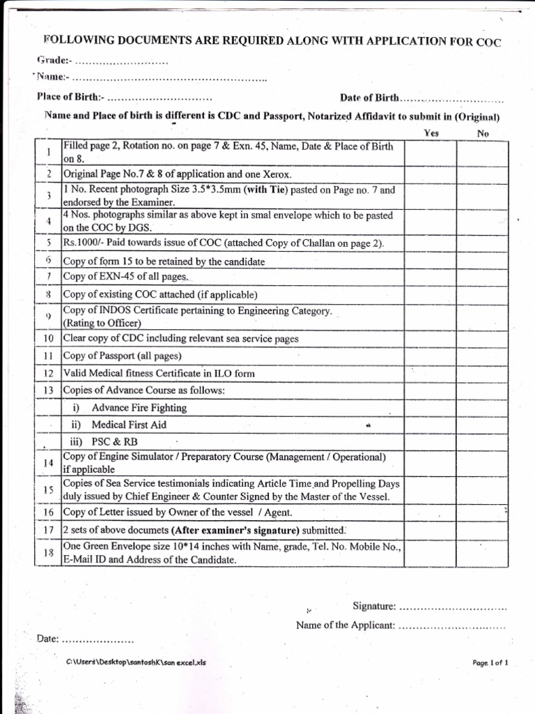 Coc Checklist | PDF
