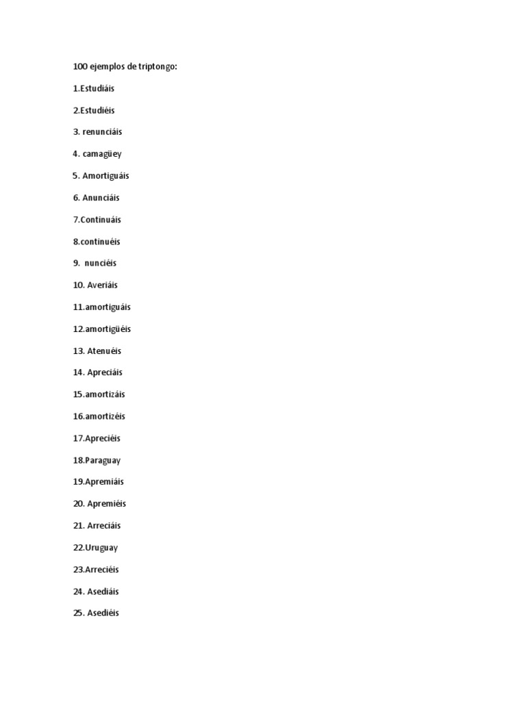 100 Ejemplos de Triptongo | PDF | Naturaleza