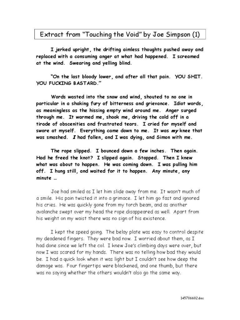 Summary of The Extract From Touching The Void | PDF | Leisure