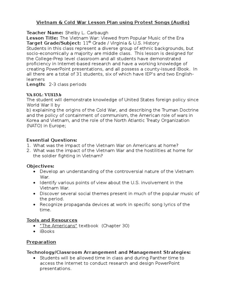 Tech Lesson (Audio) - Protest Songs Vietnam | PDF | Cold War | Essays