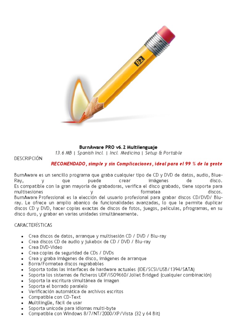 BurnAware PRO v6.2 Multilenguaje | PDF | Disco compacto | Blu Ray