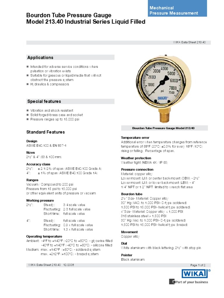 Wika 213.4 | PDF | Pressure Measurement | Building Materials