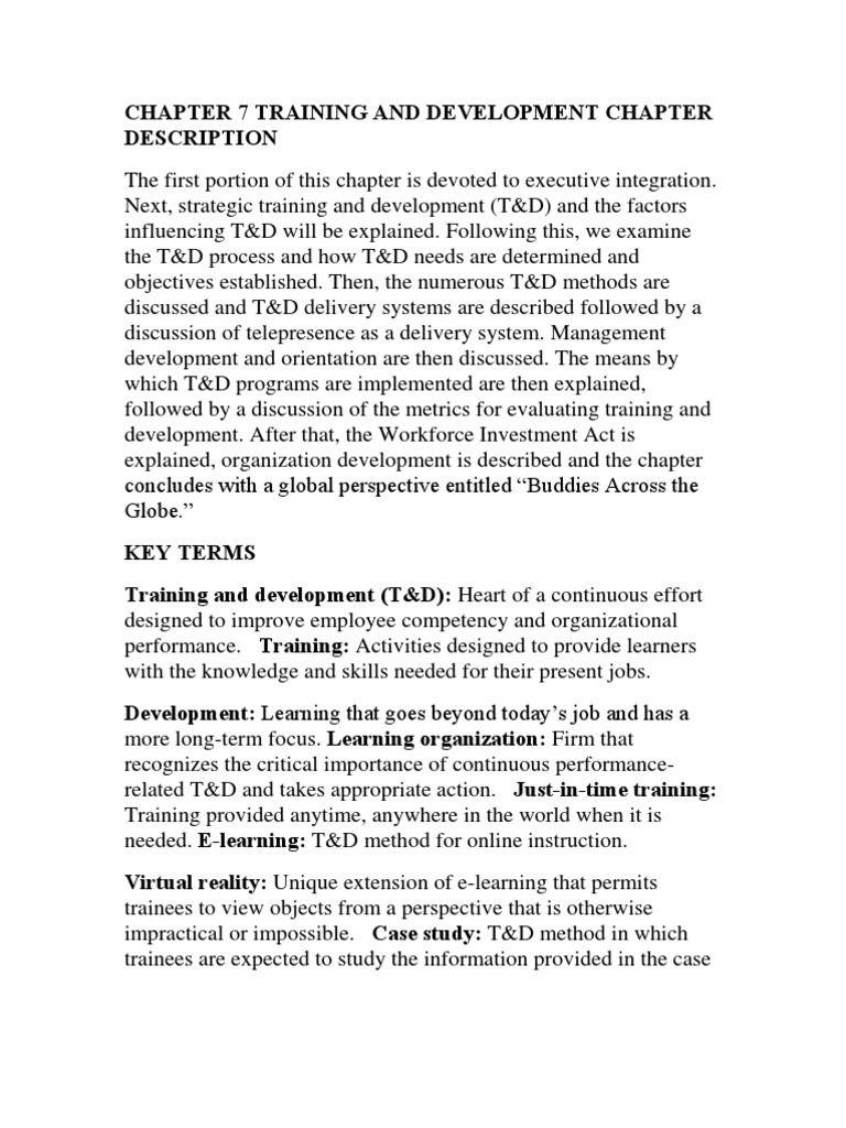 Chapter 7 Training and Development Chapter Description | PDF | Organization Development | Mentorship