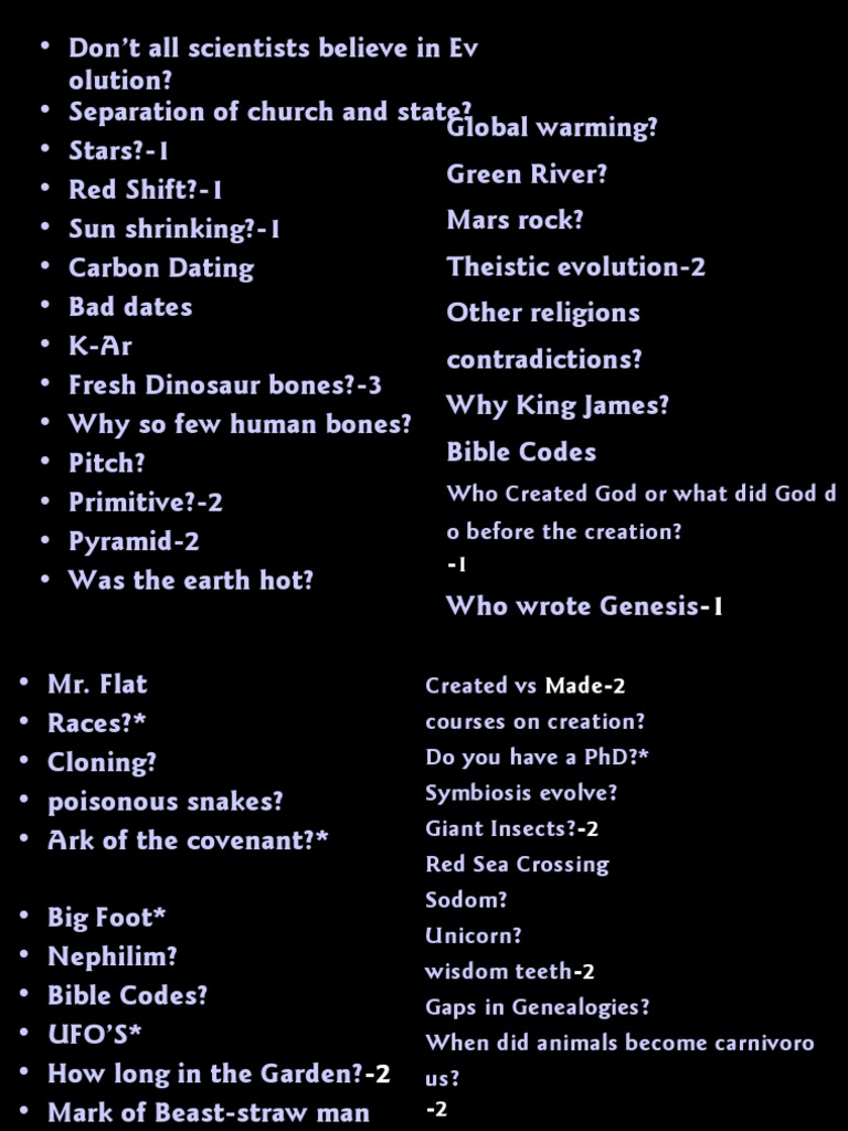 Kent Hovind Seminar Slides - Part 7 Q&a - Frequently Asked Questions ...