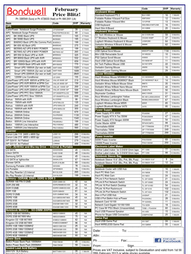 Bondwell Price List | PDF | Laptop | Wireless Access Point