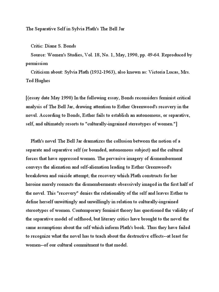 The Bell Jar Critical Analysis | PDF | Sylvia Plath