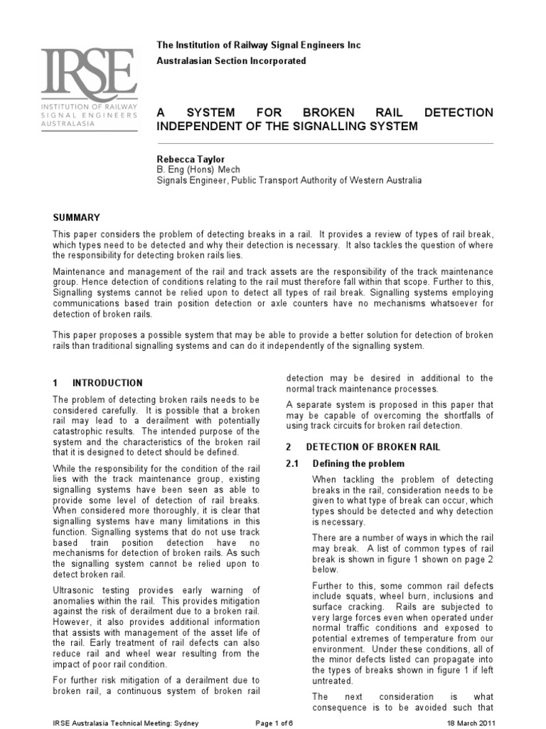 A System of Broken Rail Detection | PDF | Track (Rail Transport) | Rail ...