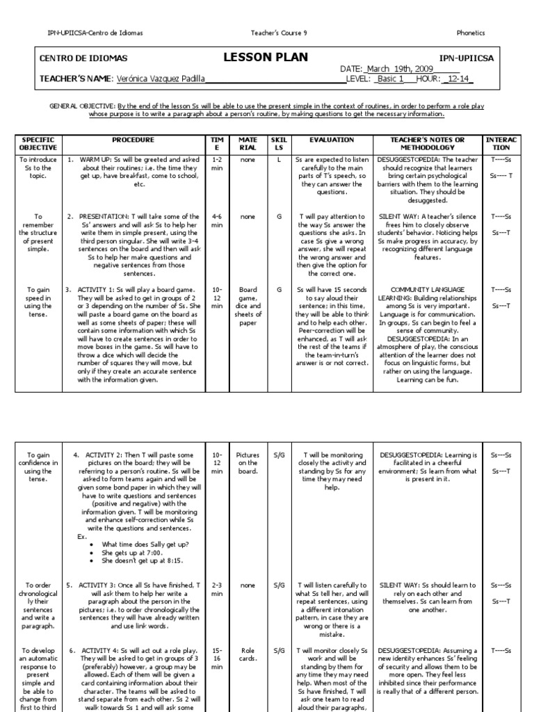 Lesson Plan Present Simple | Lesson Plan | Linguistics