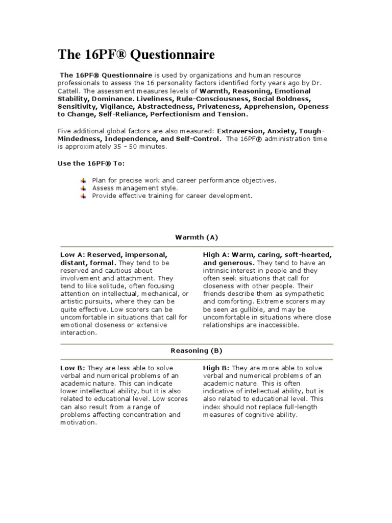 16pf Questionnaire Interpret | Emotions | Self-Improvement