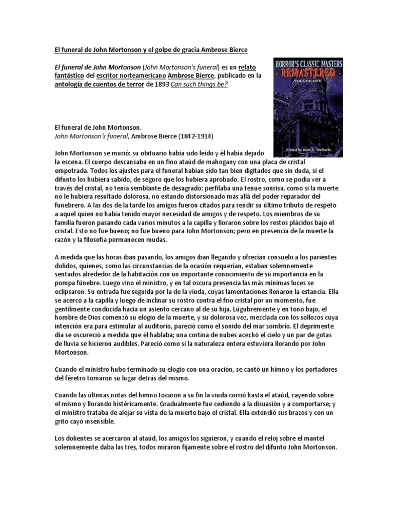 El Funeral de John Mortonson y El Golpe de Gracia Ambrose Bierce | PDF ...