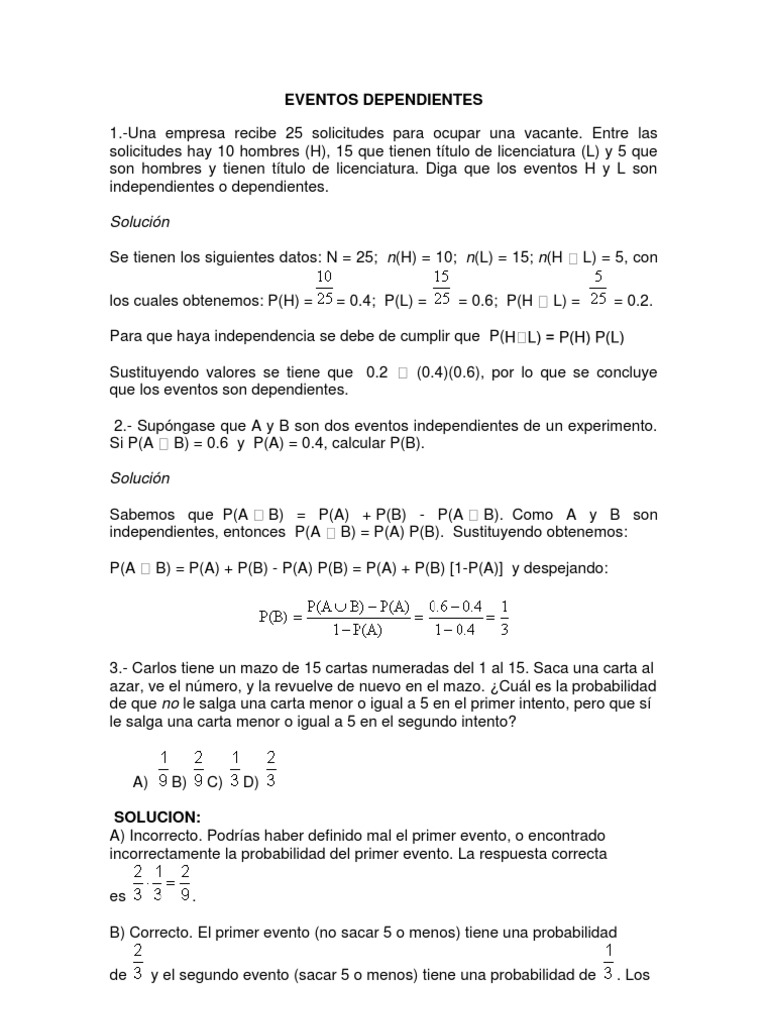 Ejercicios de Eventos Dependientes | PDF