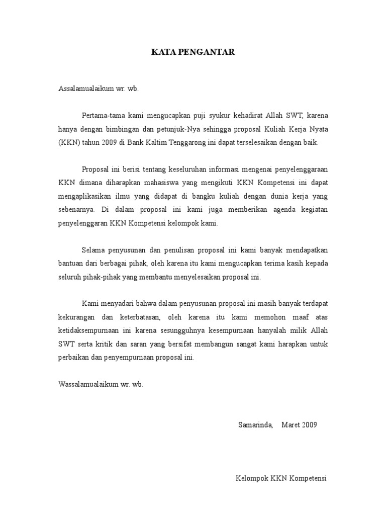 Kata Pengantar Proposal KKN BPD | PDF