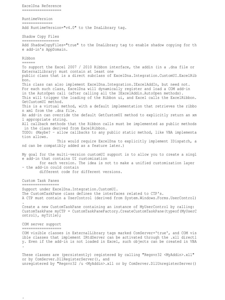 ExcelDna Reference | PDF | Component Object Model | Microsoft Excel