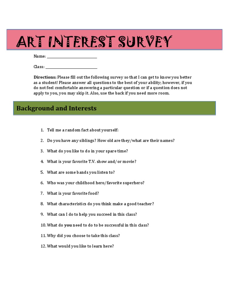 Art Interest Survey | PDF | Drawing | Paintings