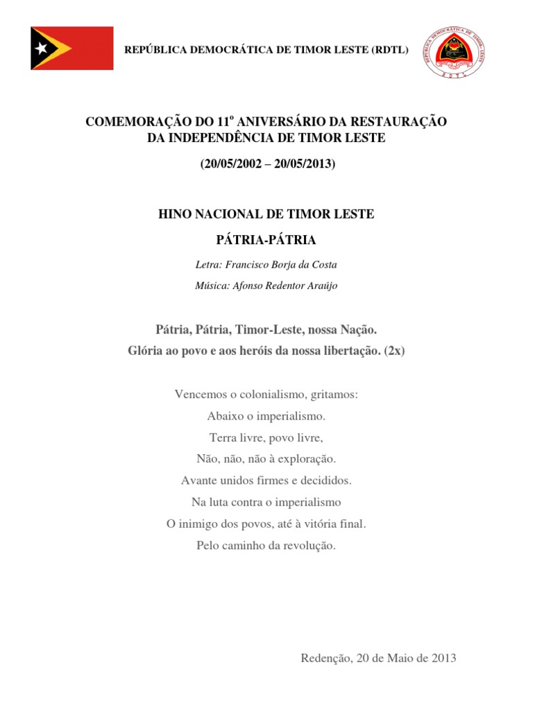 Hino Nacional Pátria-Pátria | PDF