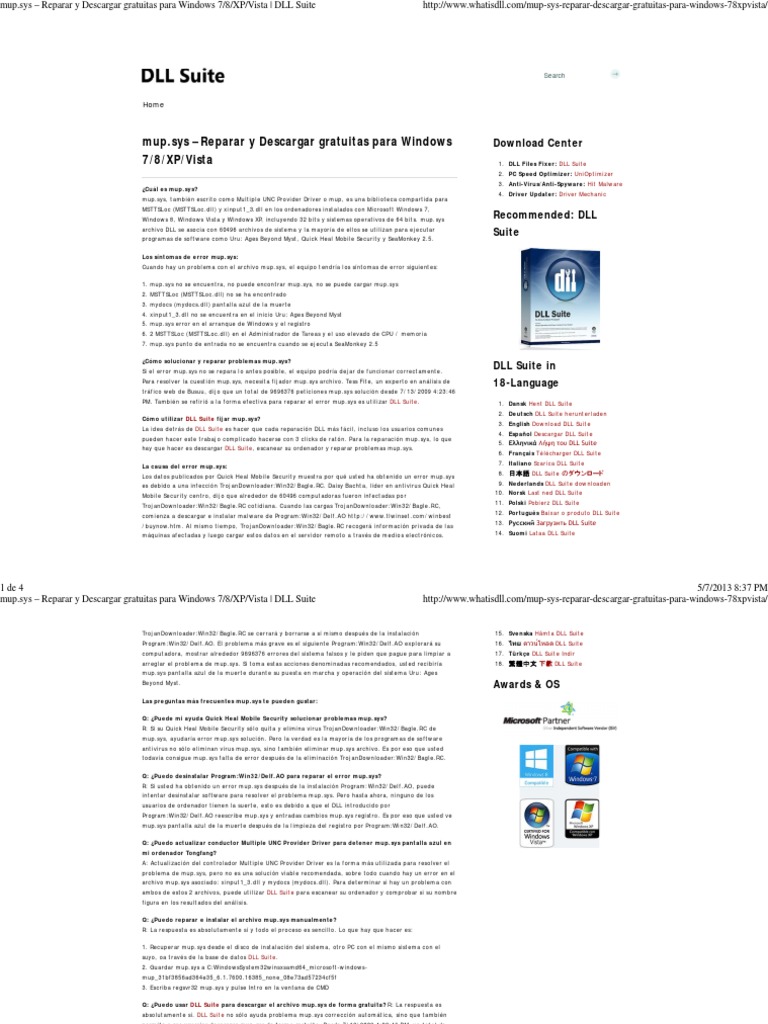 Mup - Sys - Reparar y Descargar Gratuitas para Windows 7 - 8 - XP ...