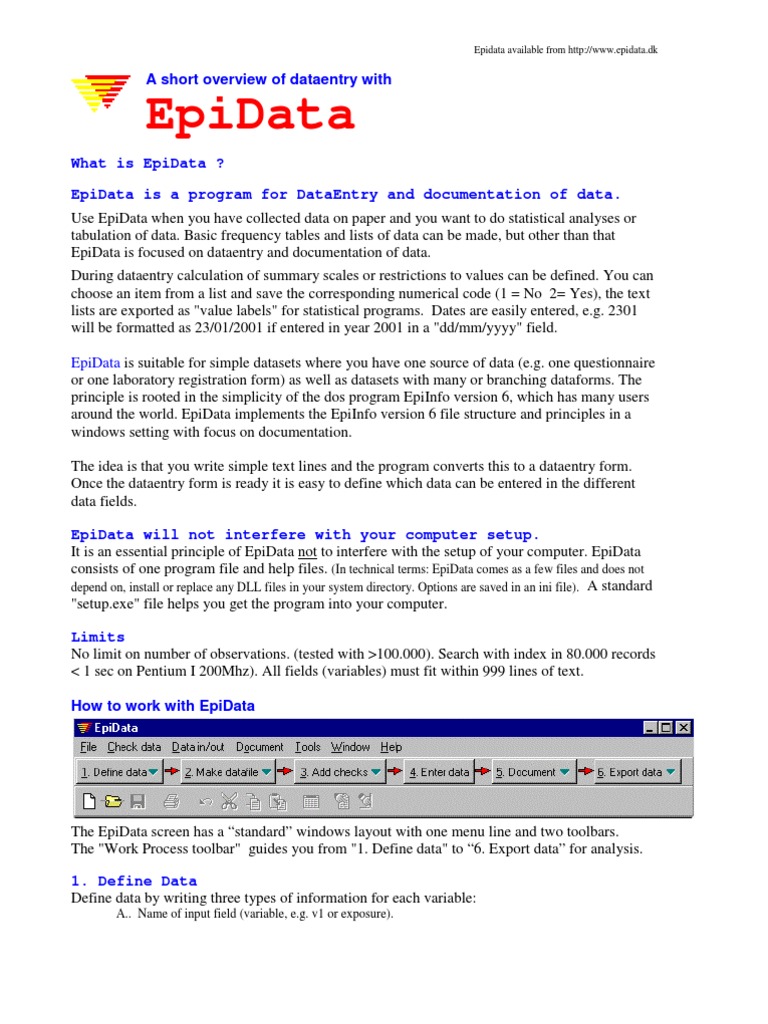 Epidata: What Is Epidata ? Epidata Is A Program For Dataentry and Documentation of Data | PDF ...