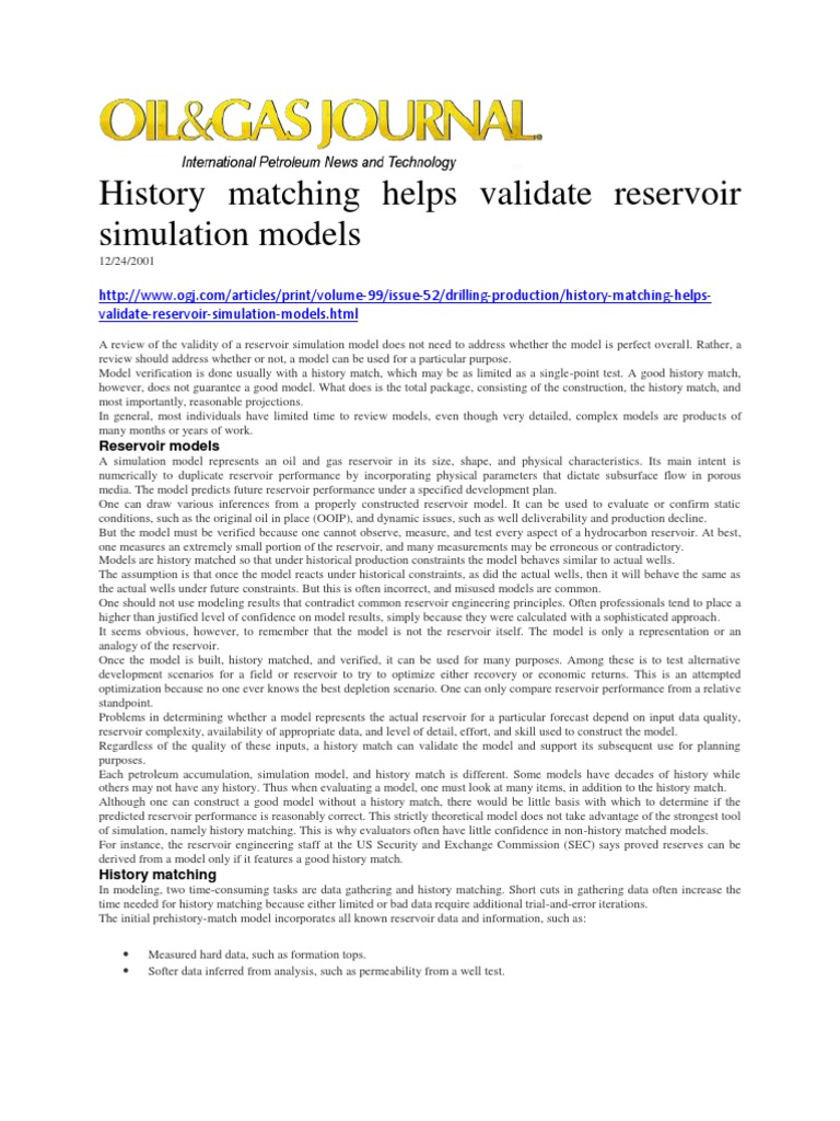 History Matching Helps Validate Reservoir Simulation Models | PDF | Petroleum Reservoir | Prediction