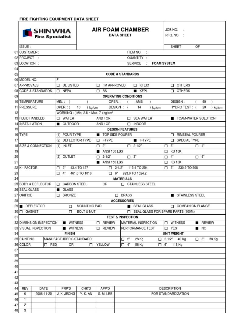 Air Foam Chamber: Fire Fighting Equipment Data Sheet | PDF | Foam ...
