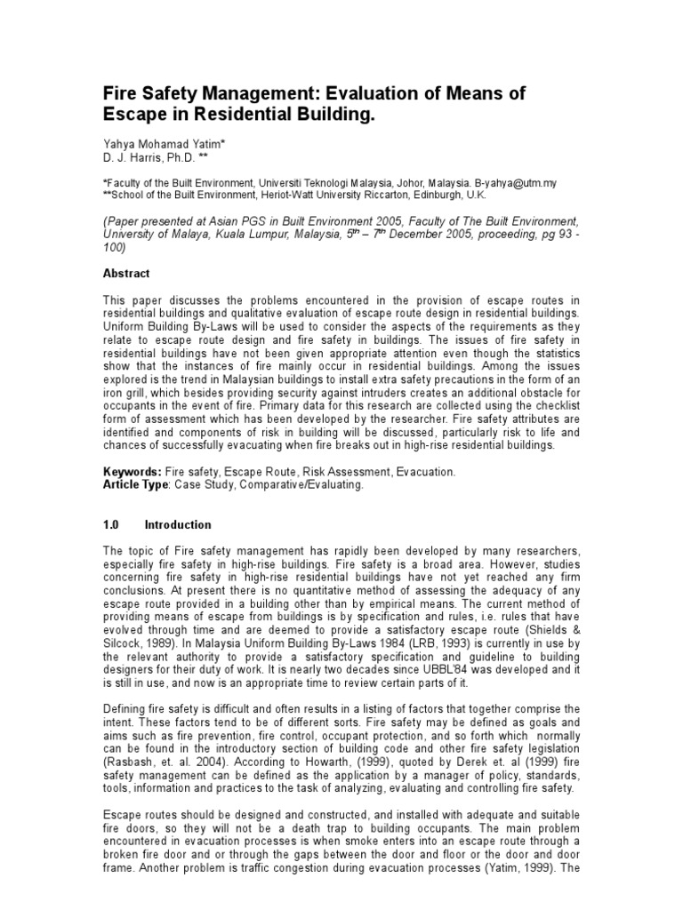 Fire Escape Structure Evaluation in Homes | PDF | Fire Safety ...