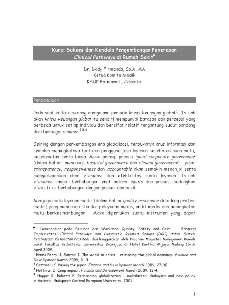 Dody Firmanda 2009 - Kunci Sukses Dan Kendala Penerapan Clinical Pathways | PDF