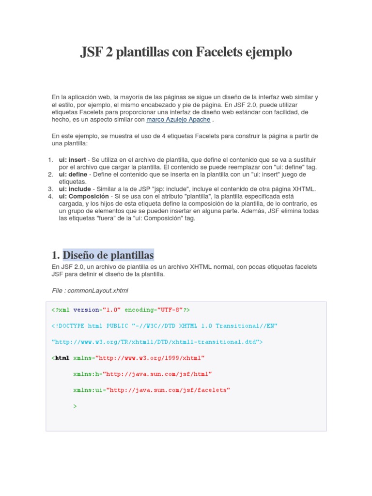 JSF 2 Plantillas Con Facelets Ejemplo | PDF | Desarrollo de software | La interacción persona ...