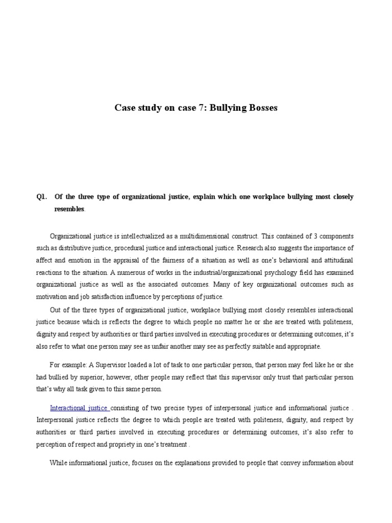 Case Study On Case 7: Bullying Bosses | PDF | Workplace Bullying | Bullying