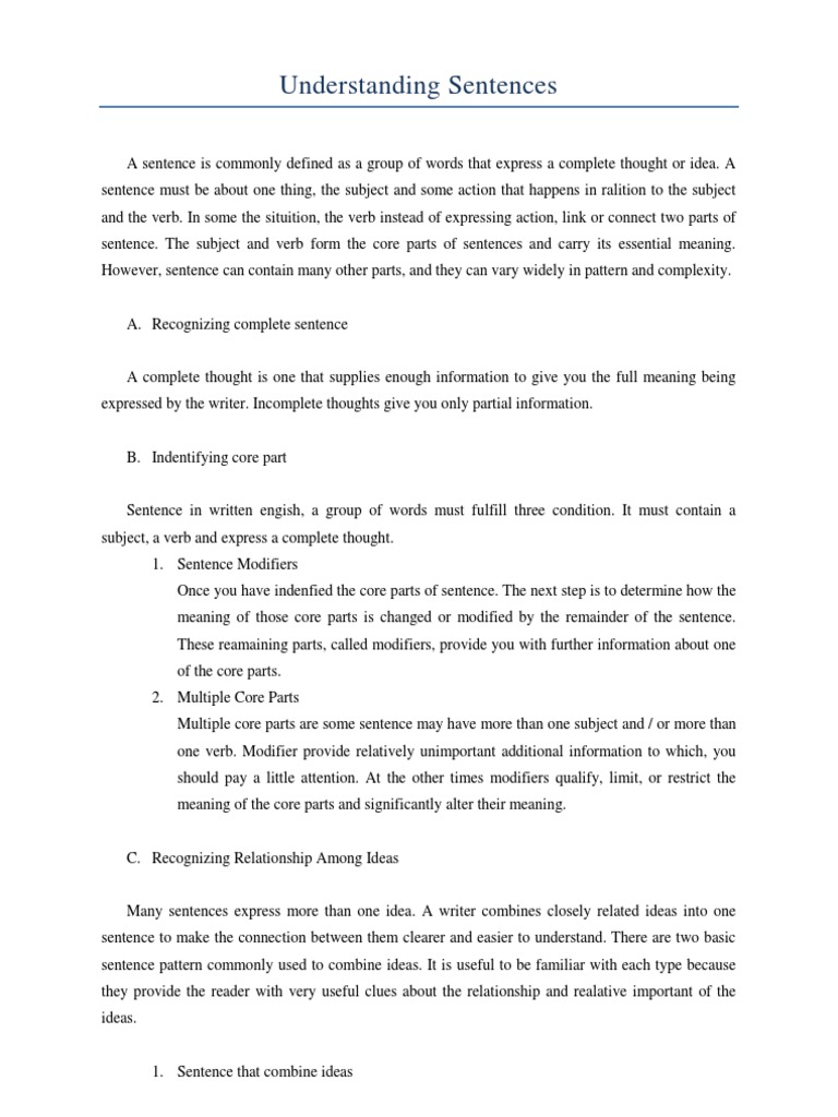 Summary - Understanding Sentences | PDF | Comma | Punctuation