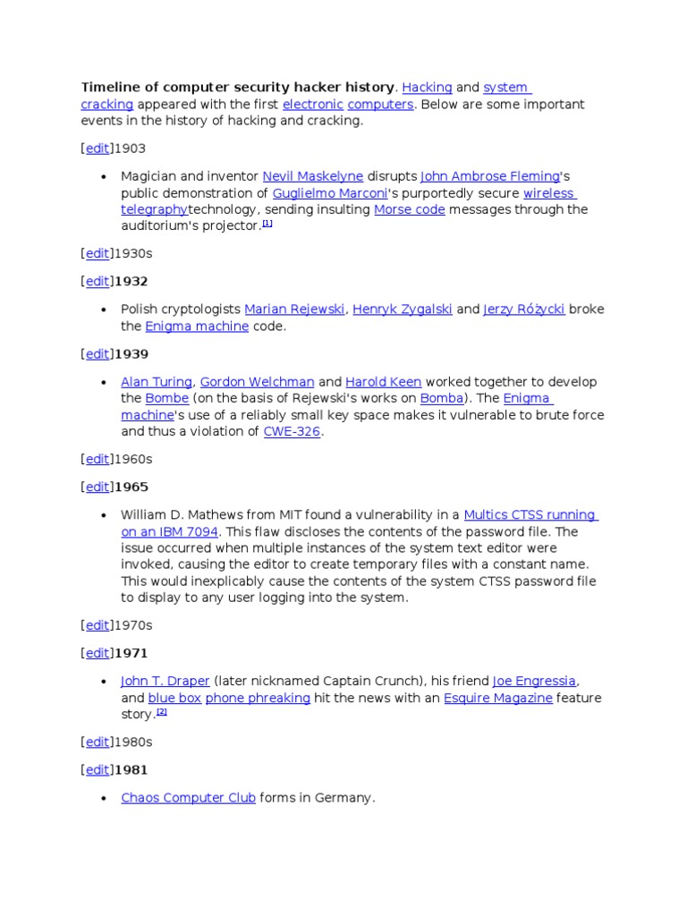Timeline of Computer Security Hacker History | Download Free PDF ...