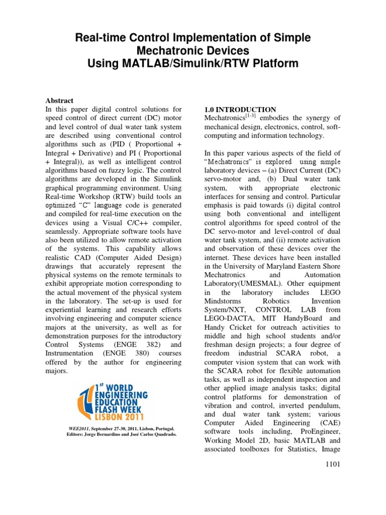 Real-Time Control Implementation of Simple Mechatronic Devices Using MATLAB/Simulink/RTW ...