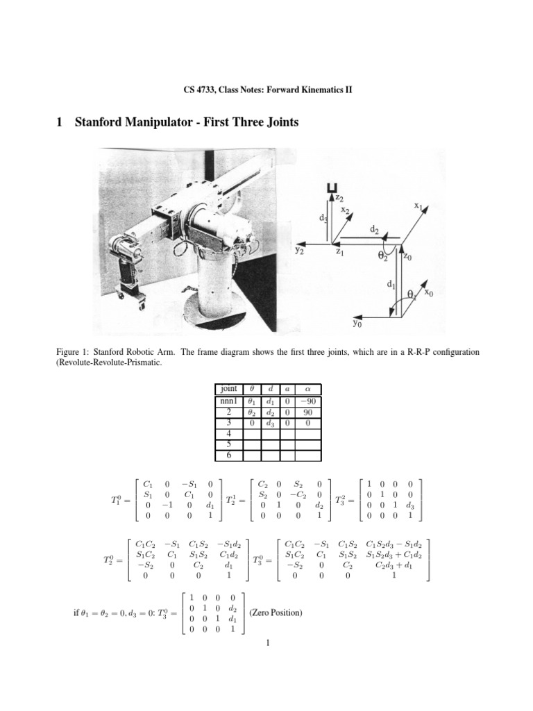 1 Stanford Manipulator - First Three Joints: CS 4733, Class Notes ...