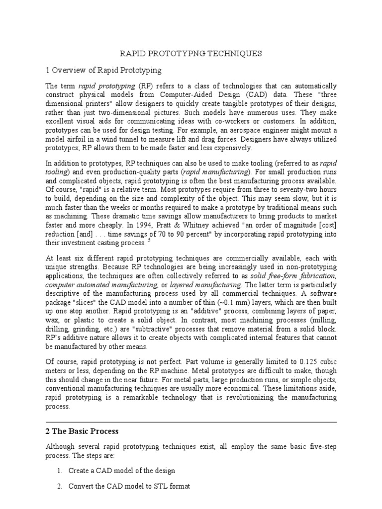 Overview Rapid Prototyping | PDF | 3 D Printing | Computer Aided Design