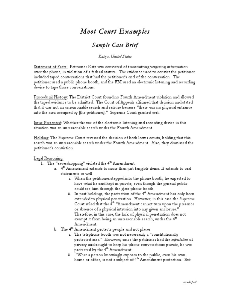 Moot Court Examples: Sample Case Brief | Download Free PDF | Fourth ...