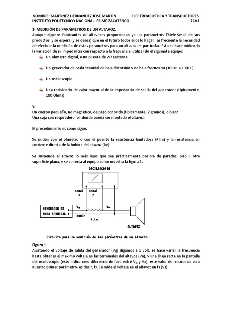 Medición de Parámetros Thiele-Small | PDF | Altoparlante | Electrónica