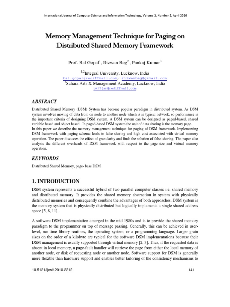 Memory Management Technique For Paging On Distributed Shared Memory Framework | PDF ...