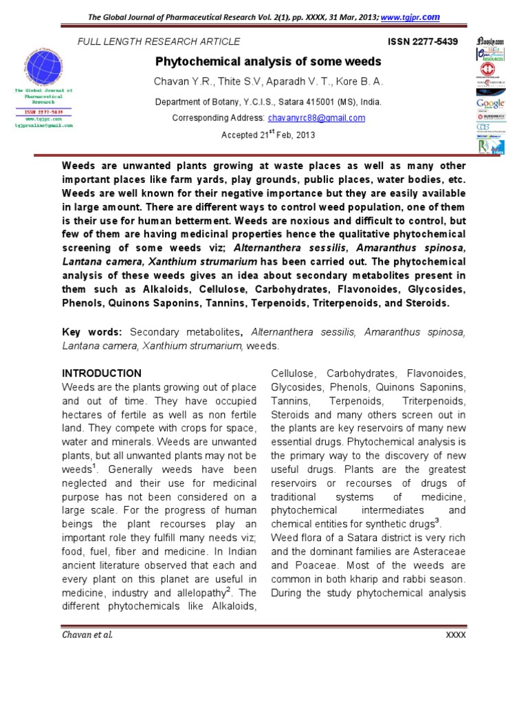 Phytochemical Analysis of Weeds | PDF | Pharmaceutical Drug | Phenols