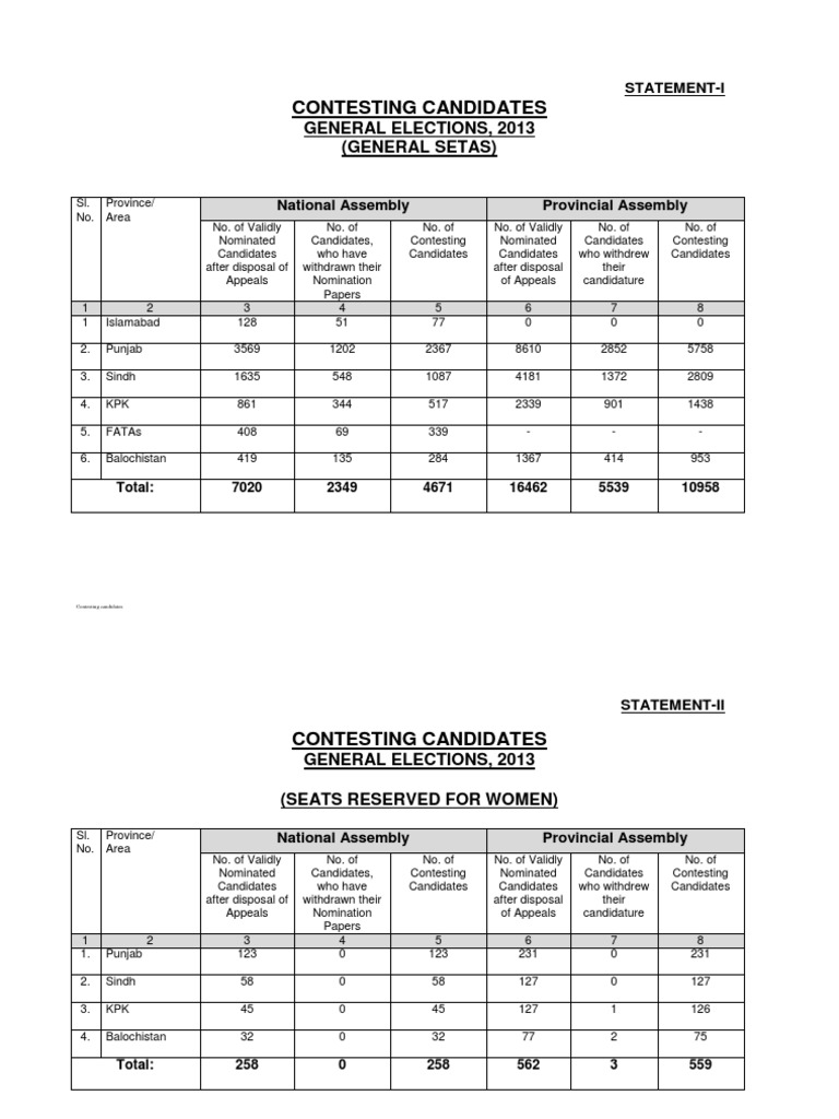 2013 Election Candidate Stats | PDF