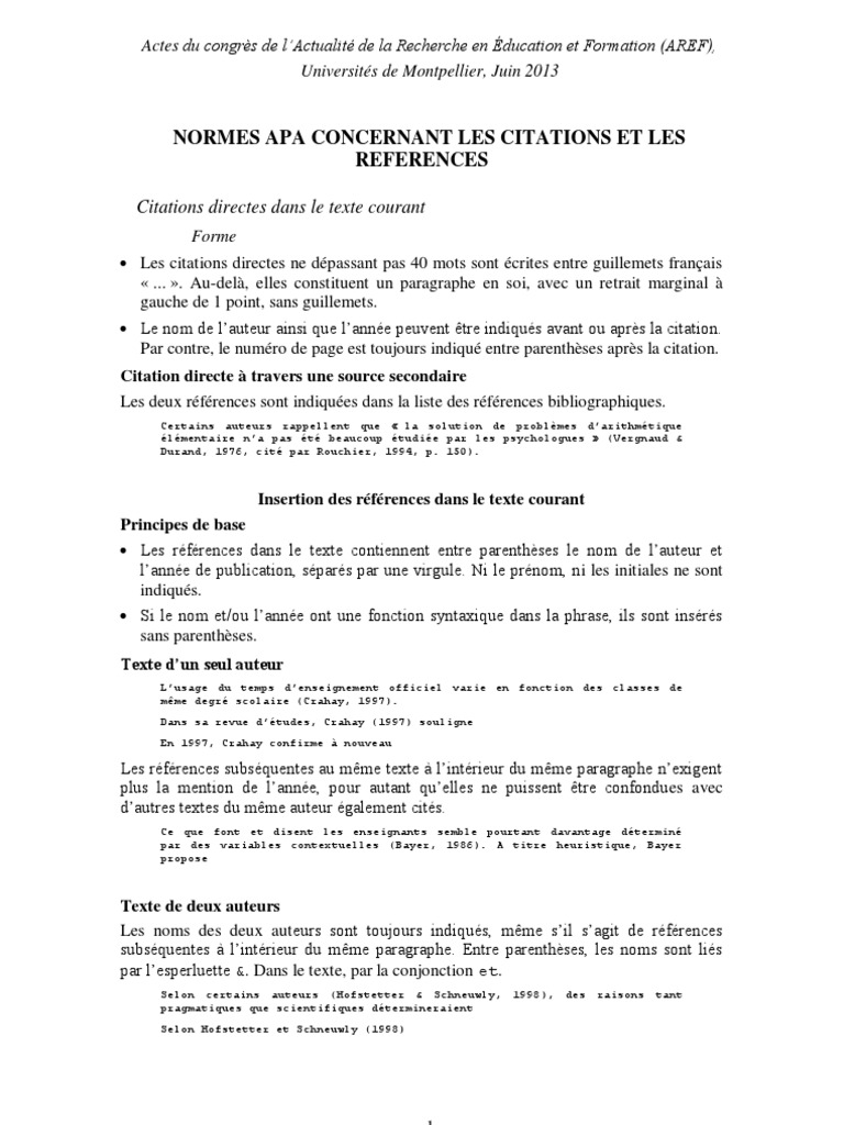 Normes APA pour citations et références | PDF | Langue française ...