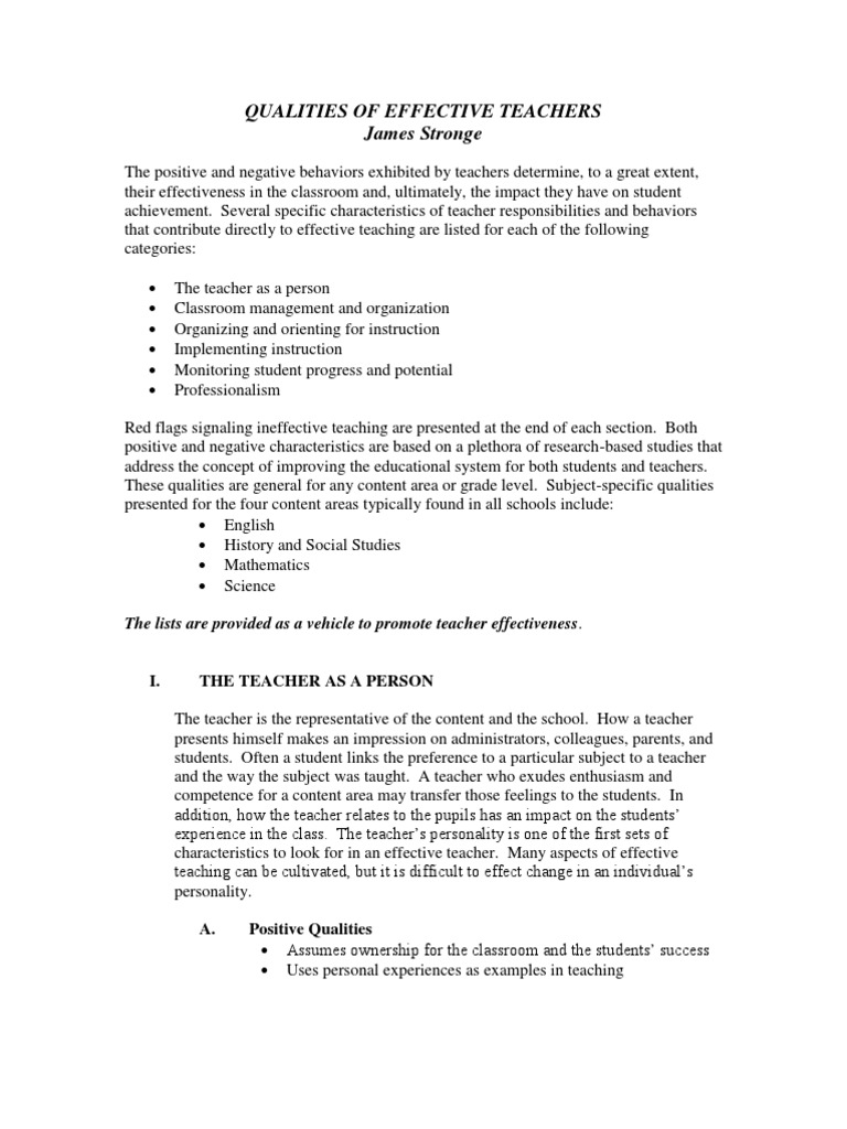 Qualities of Effective Teachers PDF | PDF | Lesson Plan ...