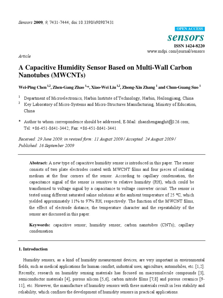 Sensors: A Capacitive Humidity Sensor Based On Multi-Wall Carbon ...