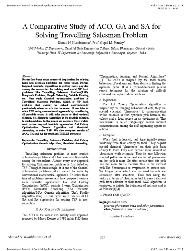 A Comparative Study of ACO, GA and SA For TSP | PDF | Metaheuristic | Mathematical Optimization