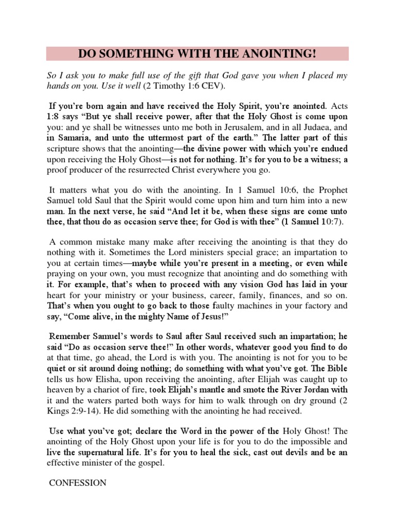 Use Your Anointing to Do Good Works | PDF | Anointing | Elijah