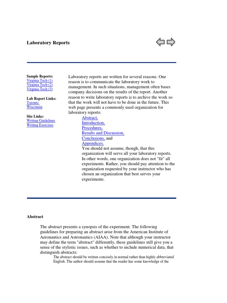 Laboratory Reports: Abstract, Introduction, Procedures, Results and ...